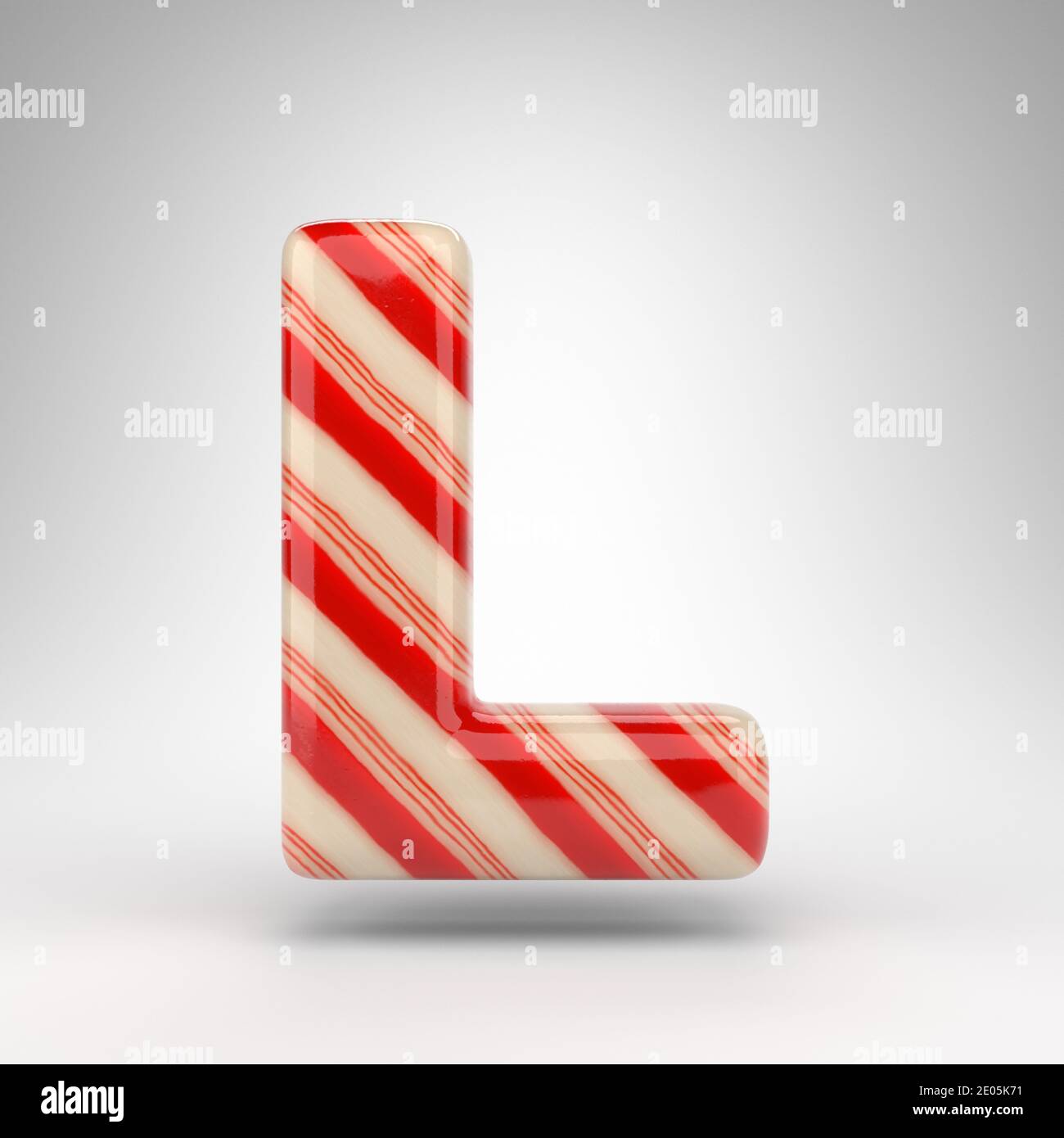 Letter L uppercase on white background. Candy cane 3D rendered font ...