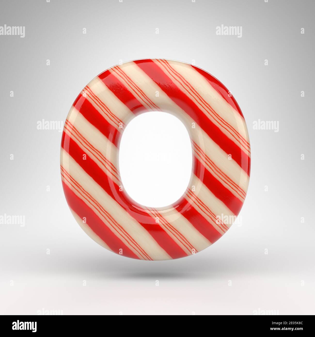 Letter O uppercase on white background. Candy cane 3D rendered font ...