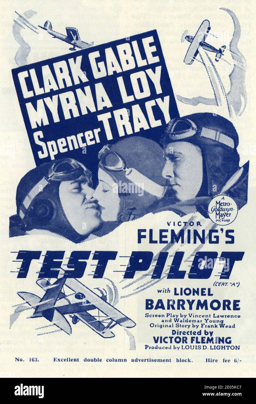 CLARK GABLE MYRNA LOY and SPENCER TRACY in TEST PILOT 1938 director ...