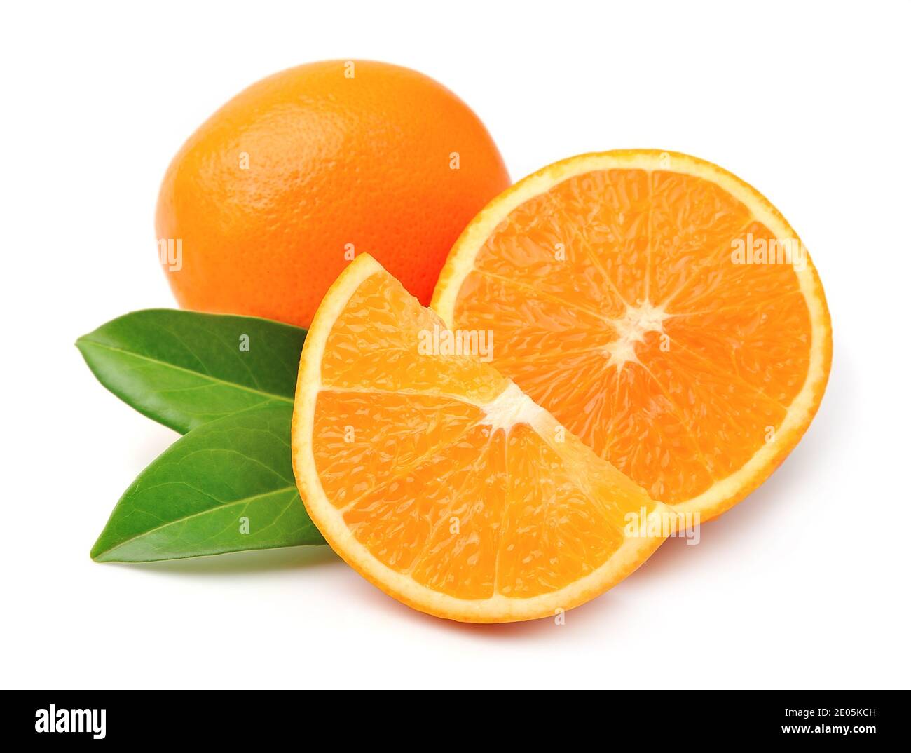 Sweet orange fruit with leaves on white Stock Photo - Alamy