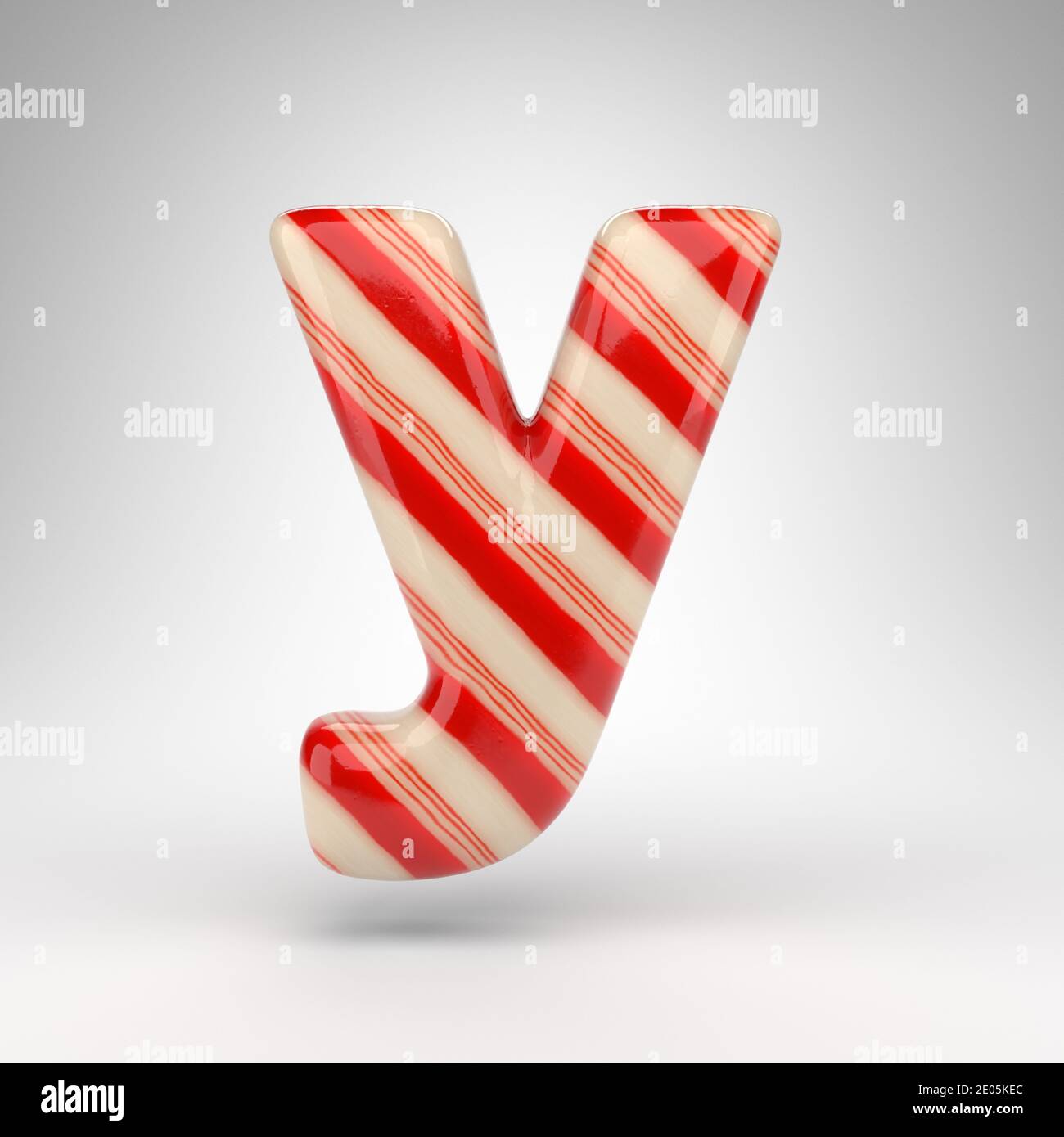 Letter Y lowercase on white background. Candy cane 3D rendered font ...