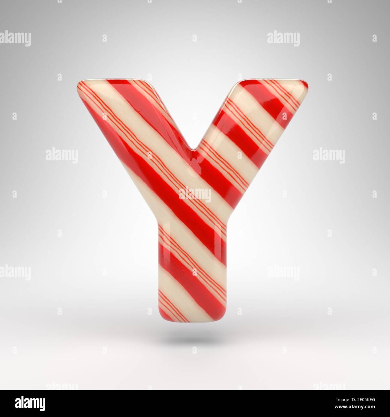 Letter Y uppercase on white background. Candy cane 3D rendered font ...