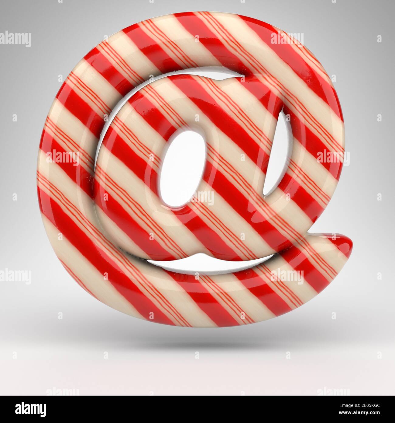 AT symbol on white background. Candy cane 3D rendered sign with red and ...