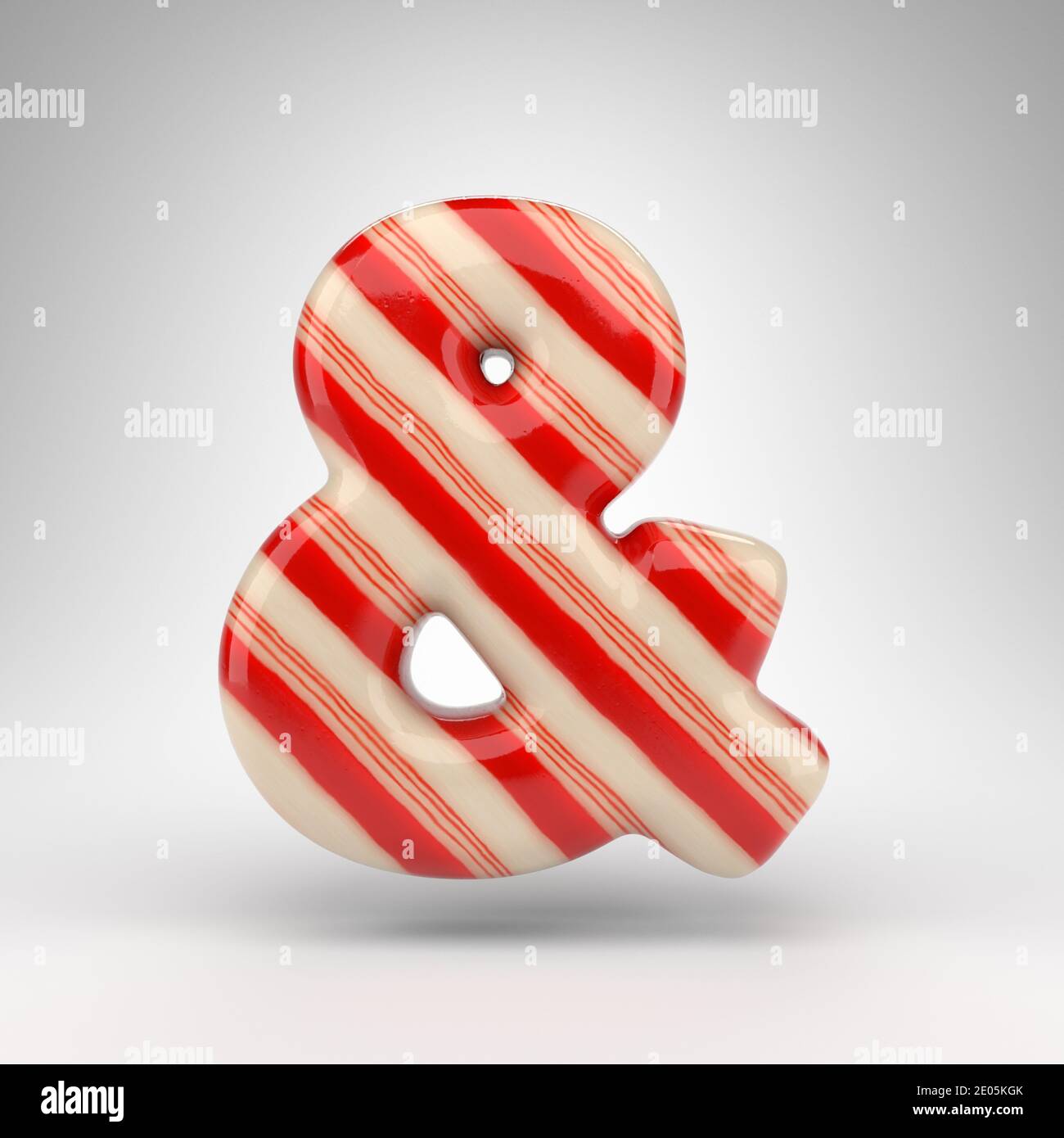 Ampersand symbol on white background. Candy cane 3D rendered sign with ...