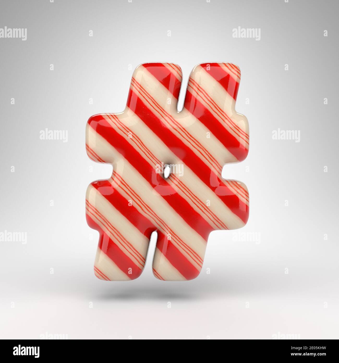 Hashtag symbol on white background. Candy cane 3D rendered sign with ...