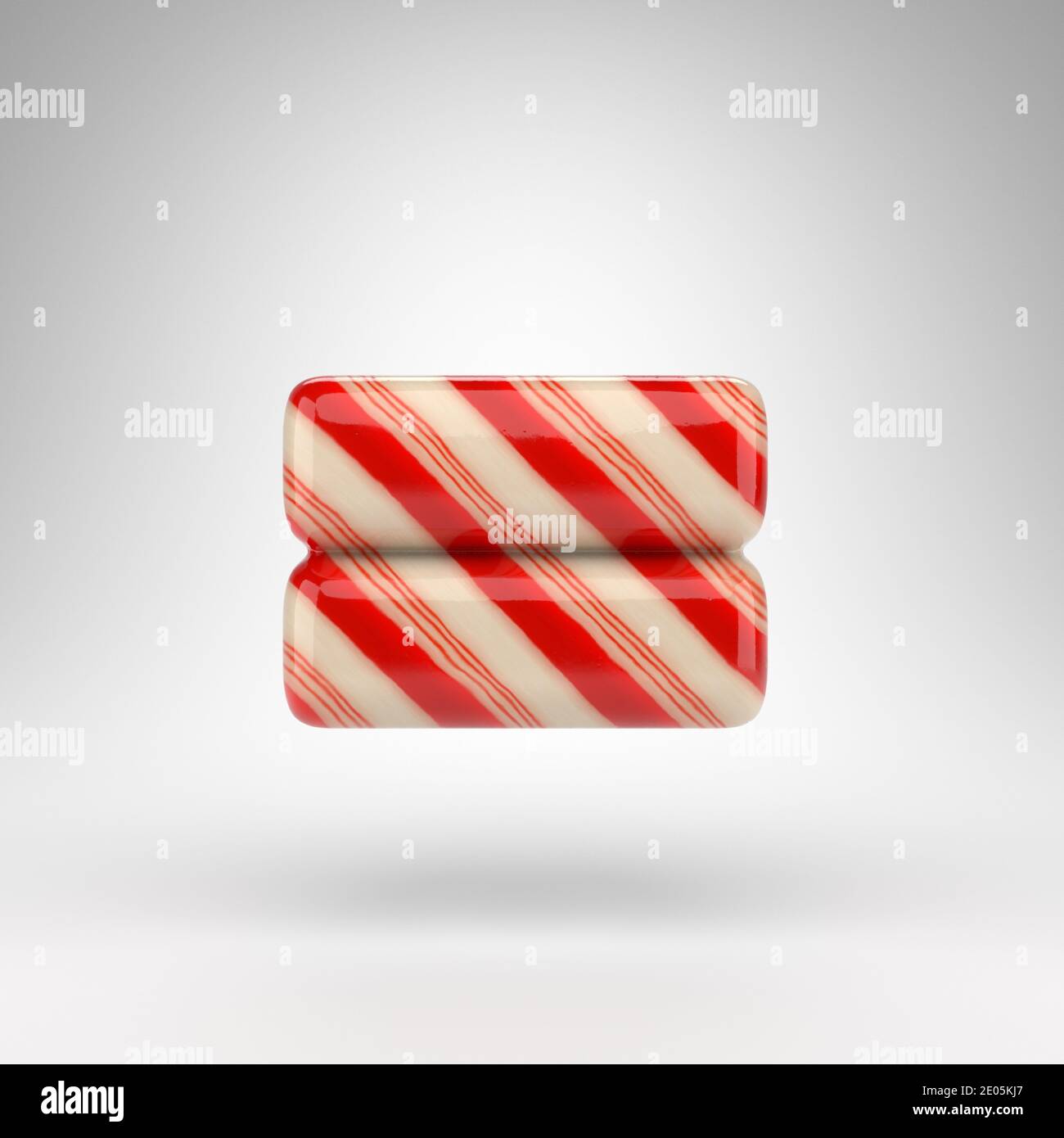 Equals symbol on white background. Candy cane 3D rendered sign with red ...