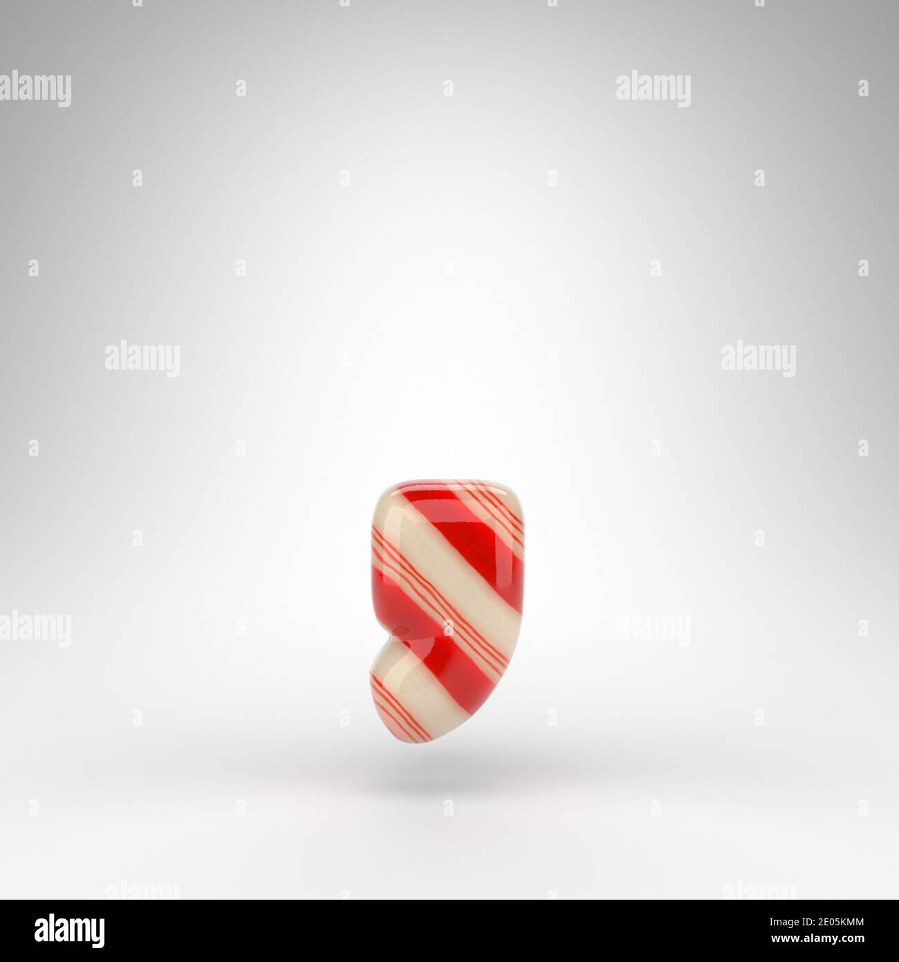Coma symbol on white background. Candy cane 3D rendered sign with red ...