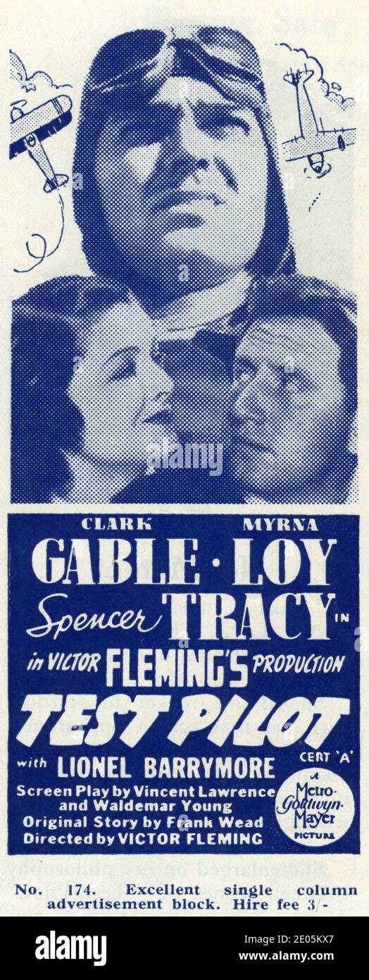 CLARK GABLE MYRNA LOY and SPENCER TRACY in TEST PILOT 1938 director ...
