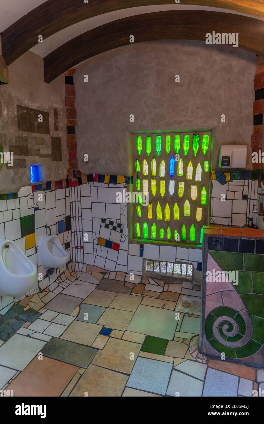 KAWAKAWA, NEW ZEALAND, FEBRUARY 17, 2020: Hundertwasser Public Toilets ...