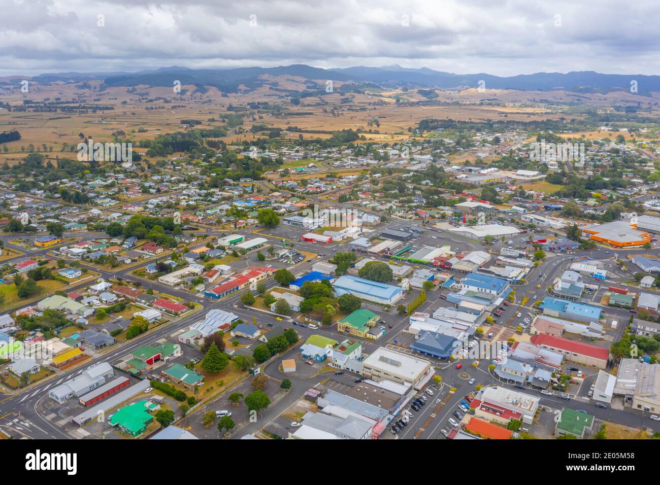 WAIHI, NEW ZEALAND, FEBRUARY 15, 2020: Aerial view of Waihi, New ...