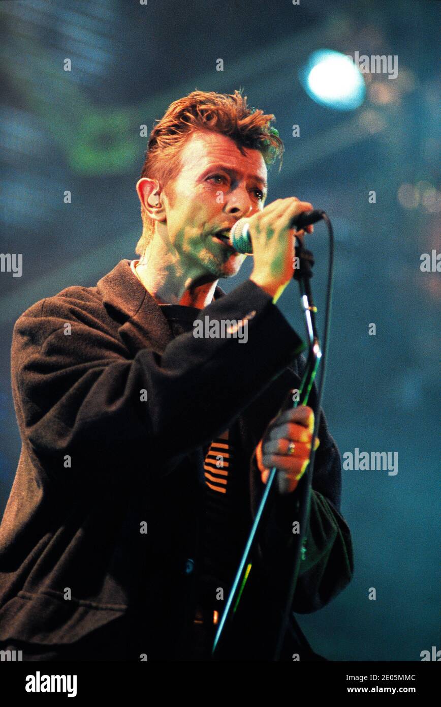 David Bowie on stage at the Big Twix Mix series of concerts held at the ...