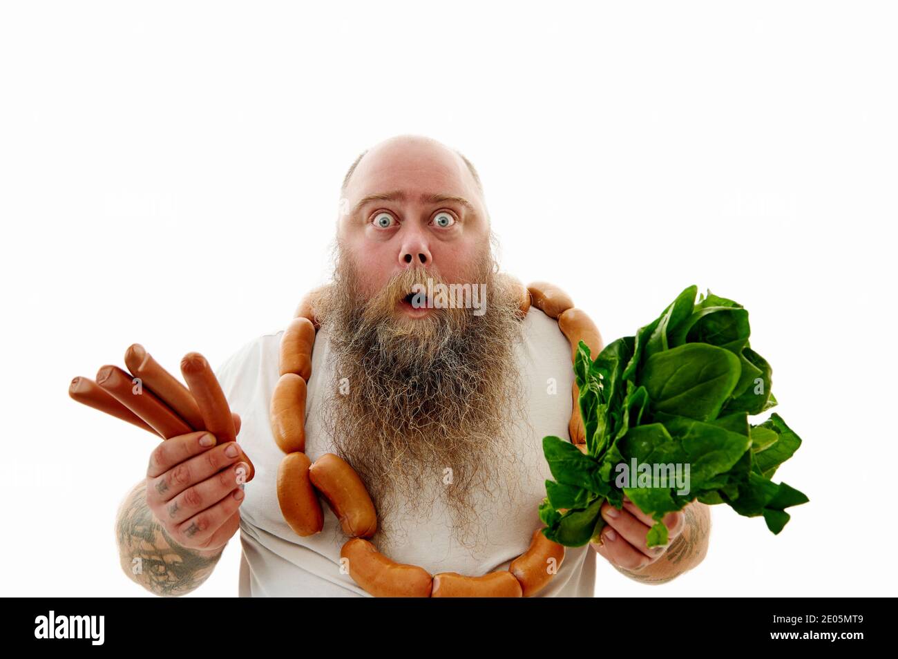 A scared bearded overweigt man expressing fear and surprise Stock Photo ...