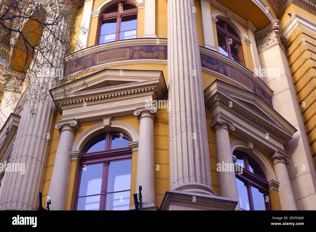 Yellow colour old ornate historical building detail in Budapest ...