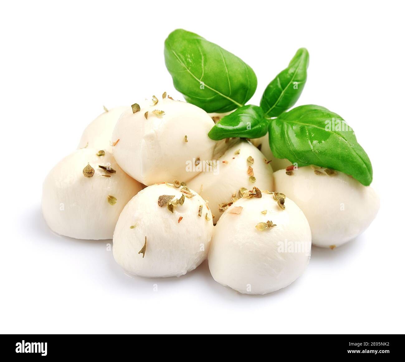 Mozzarella isolated on white background with bazil Stock Photo - Alamy