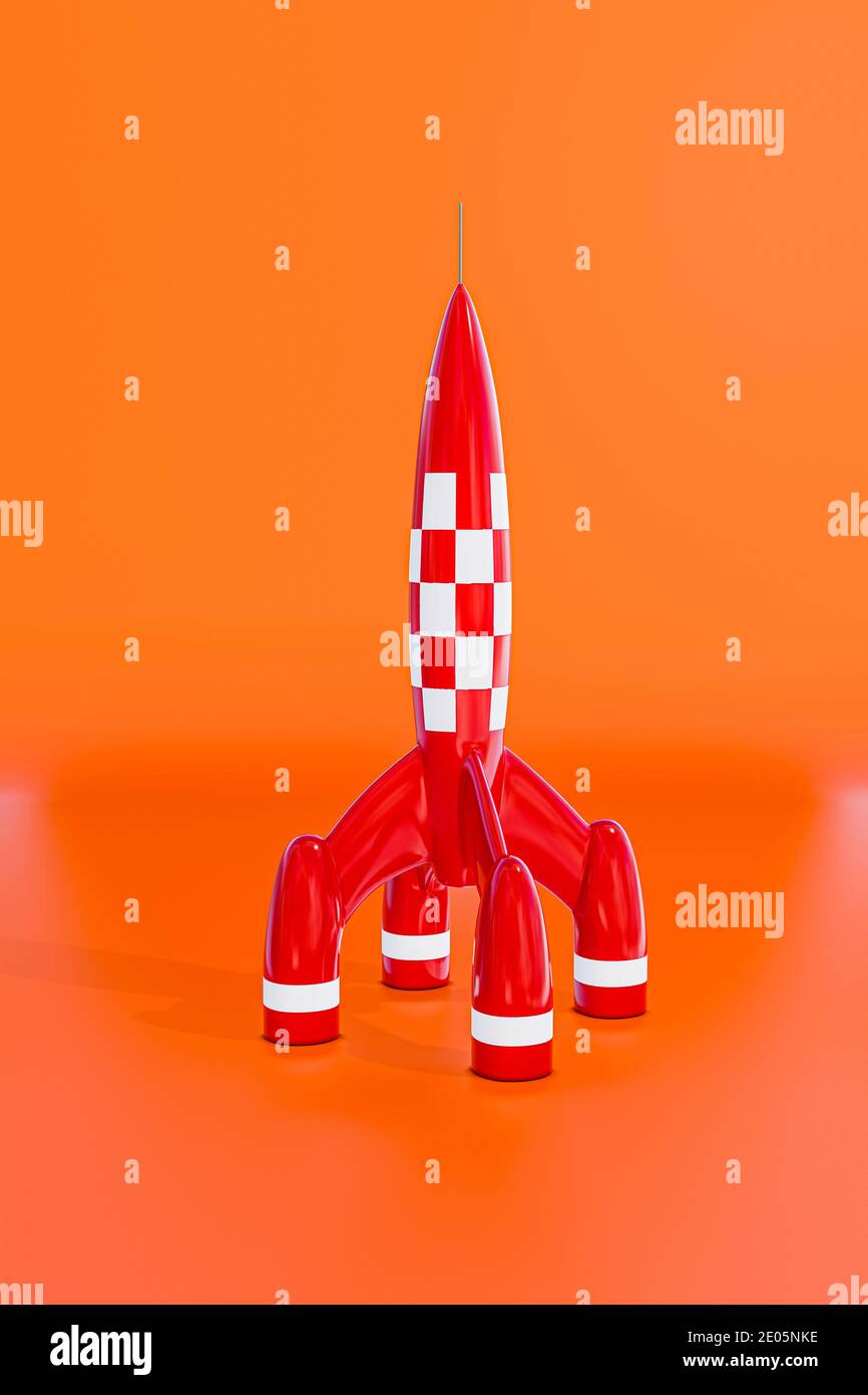 space rocket isolated on orange background 3d illustration Stock Photo ...