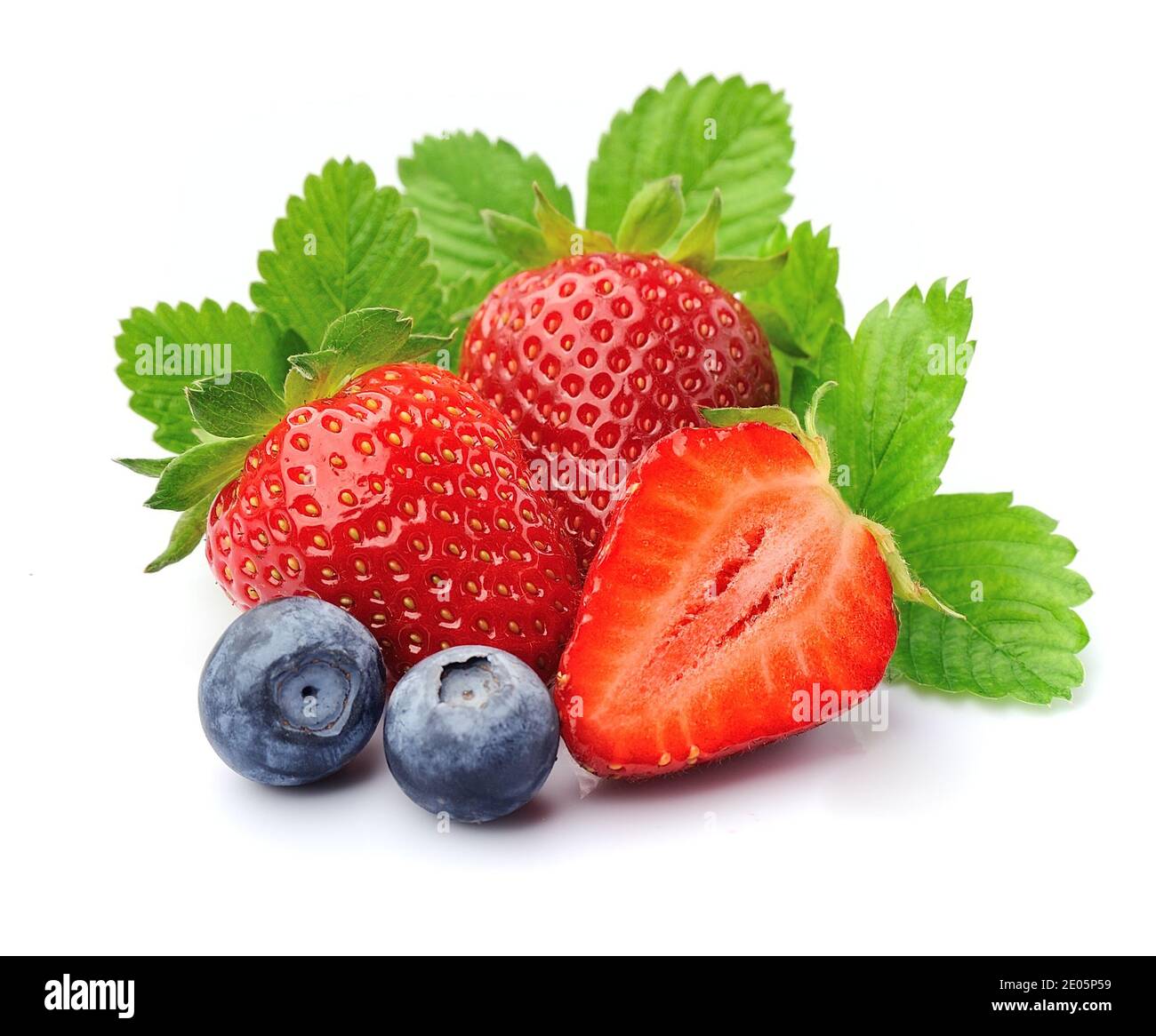Sweet strawberries and blueberries isolated on white backgrounds Stock ...