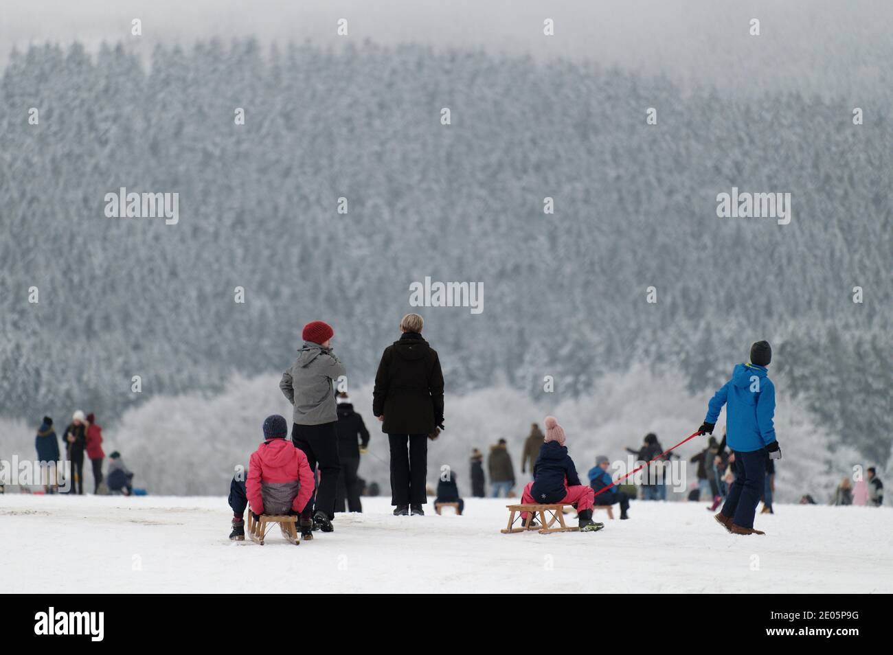 Hellenthal, Germany. 30th Dec, 2020. Walkers and toboggan fans enjoy ...