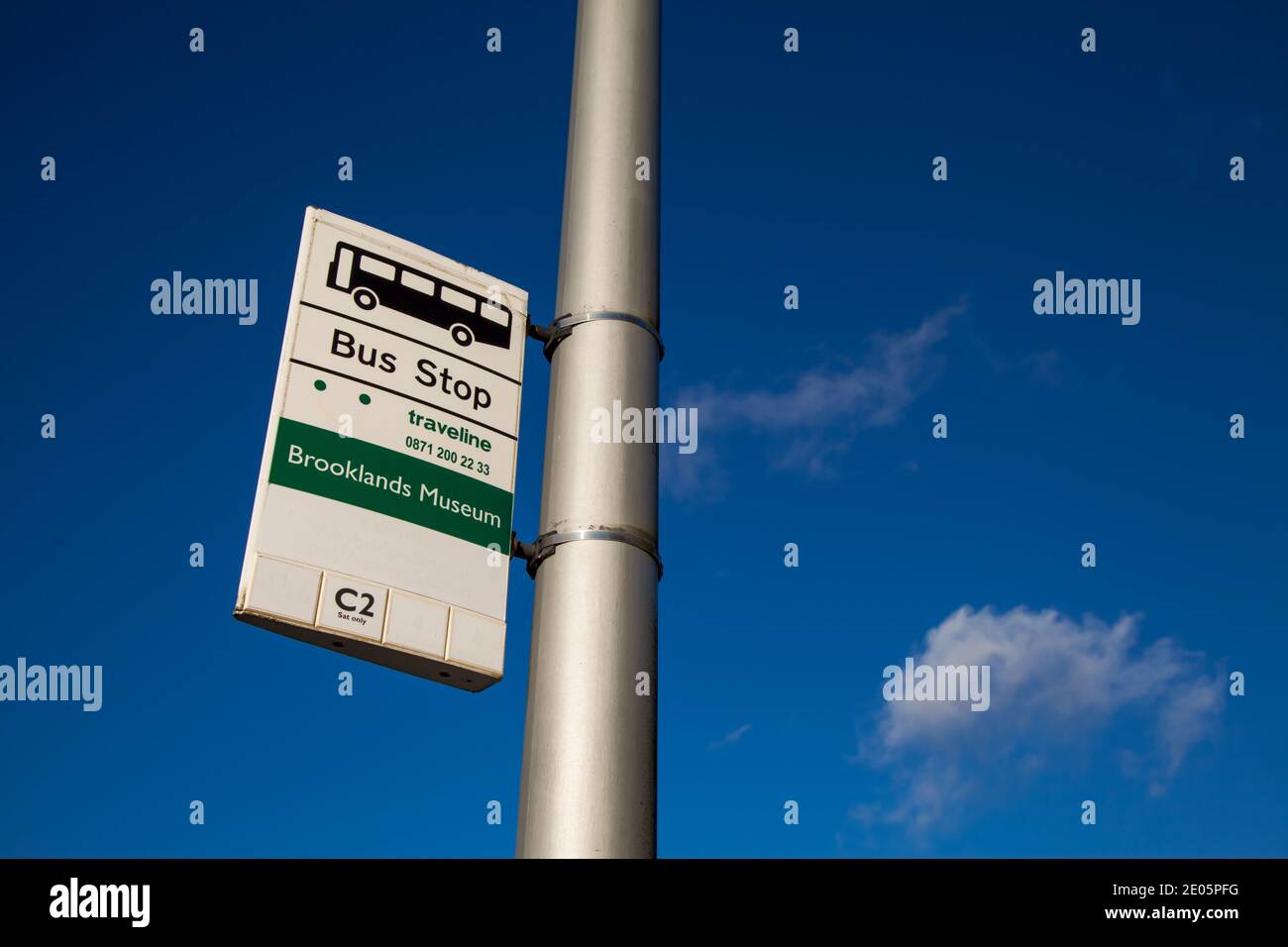 Bus stop for Brooklands Museum, Weybridge, Surrey, UK, Autumn Winter ...