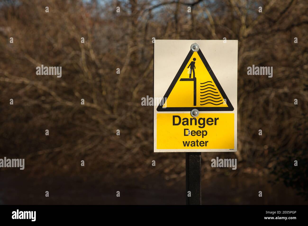 Danger Deep Water warning sign at River Wey, Weybridge, Surrey, UK ...