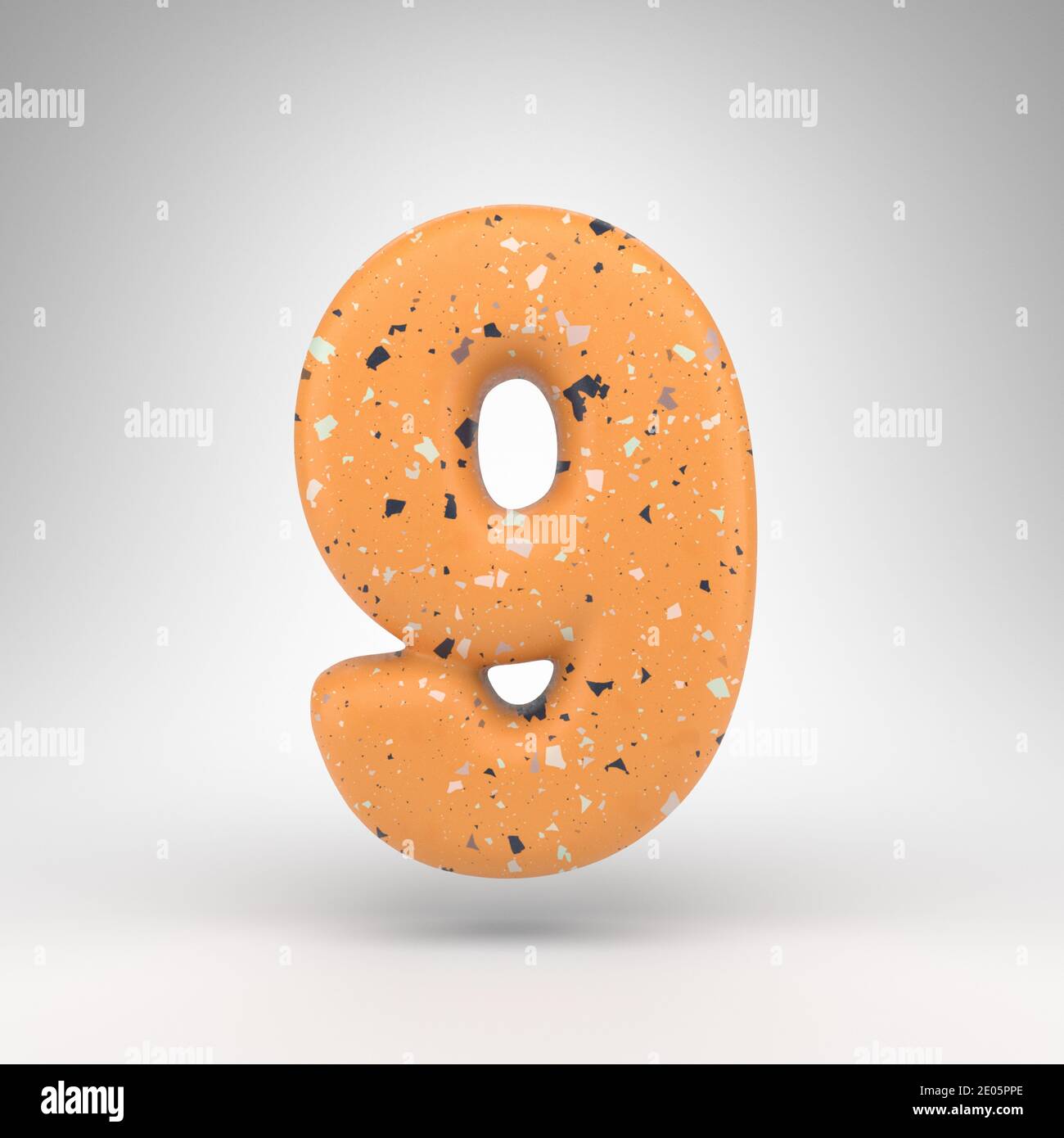 Number 9 on white background. 3D rendered number with orange terrazzo ...