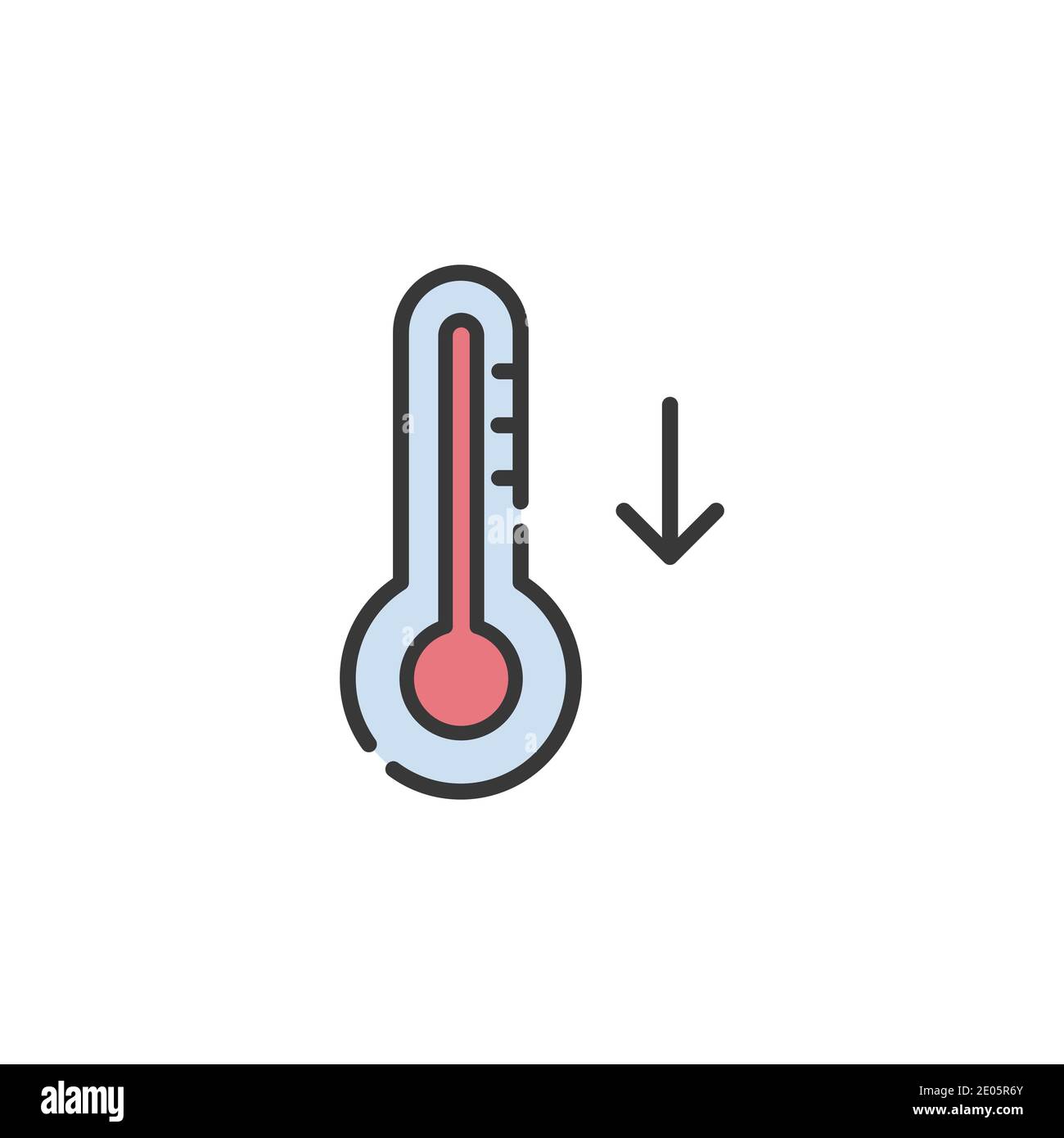 Thermometer. Fall temperature. Filled color icon. Isolated weather ...