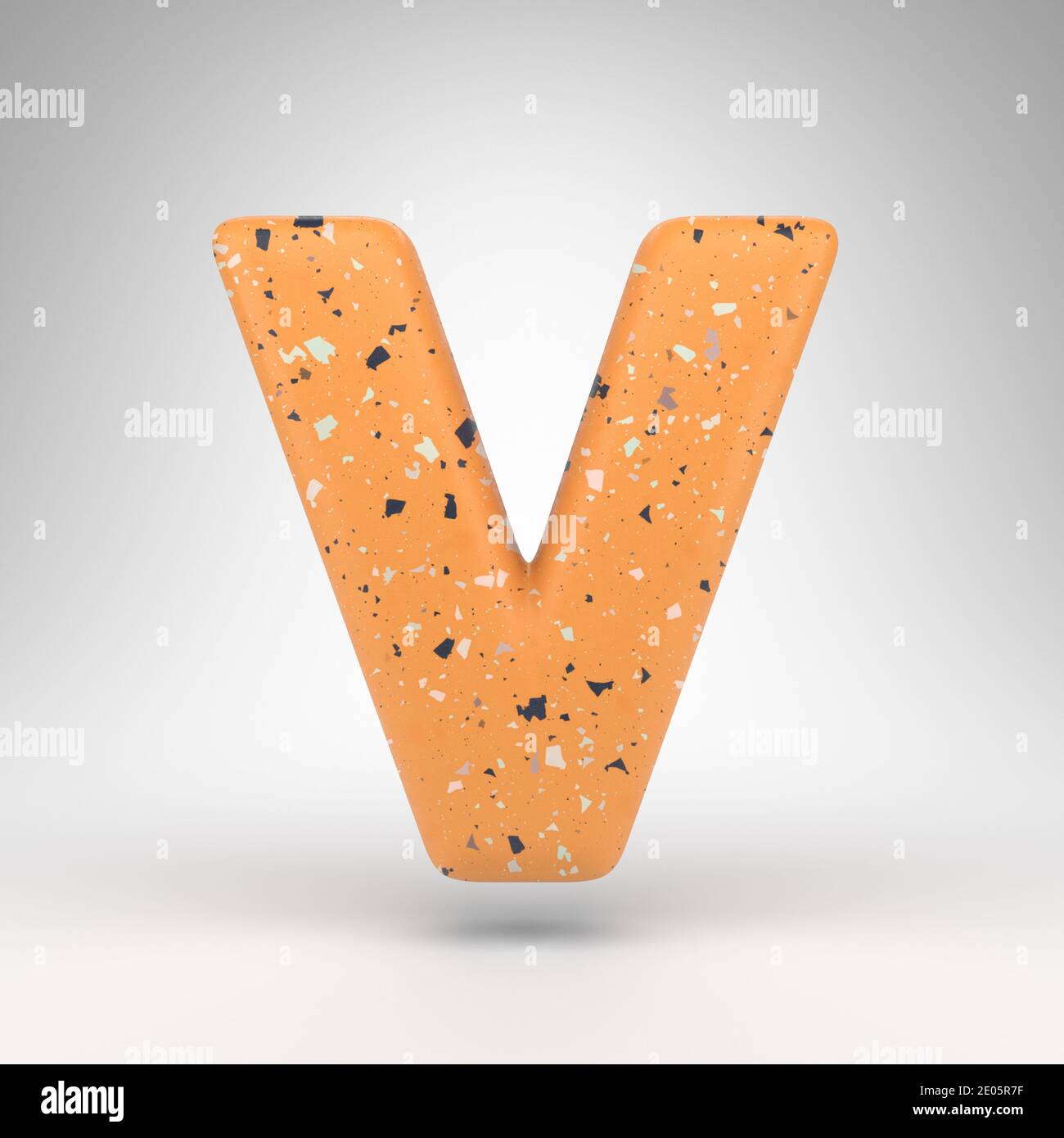 Letter V uppercase on white background. 3D rendered font with orange ...