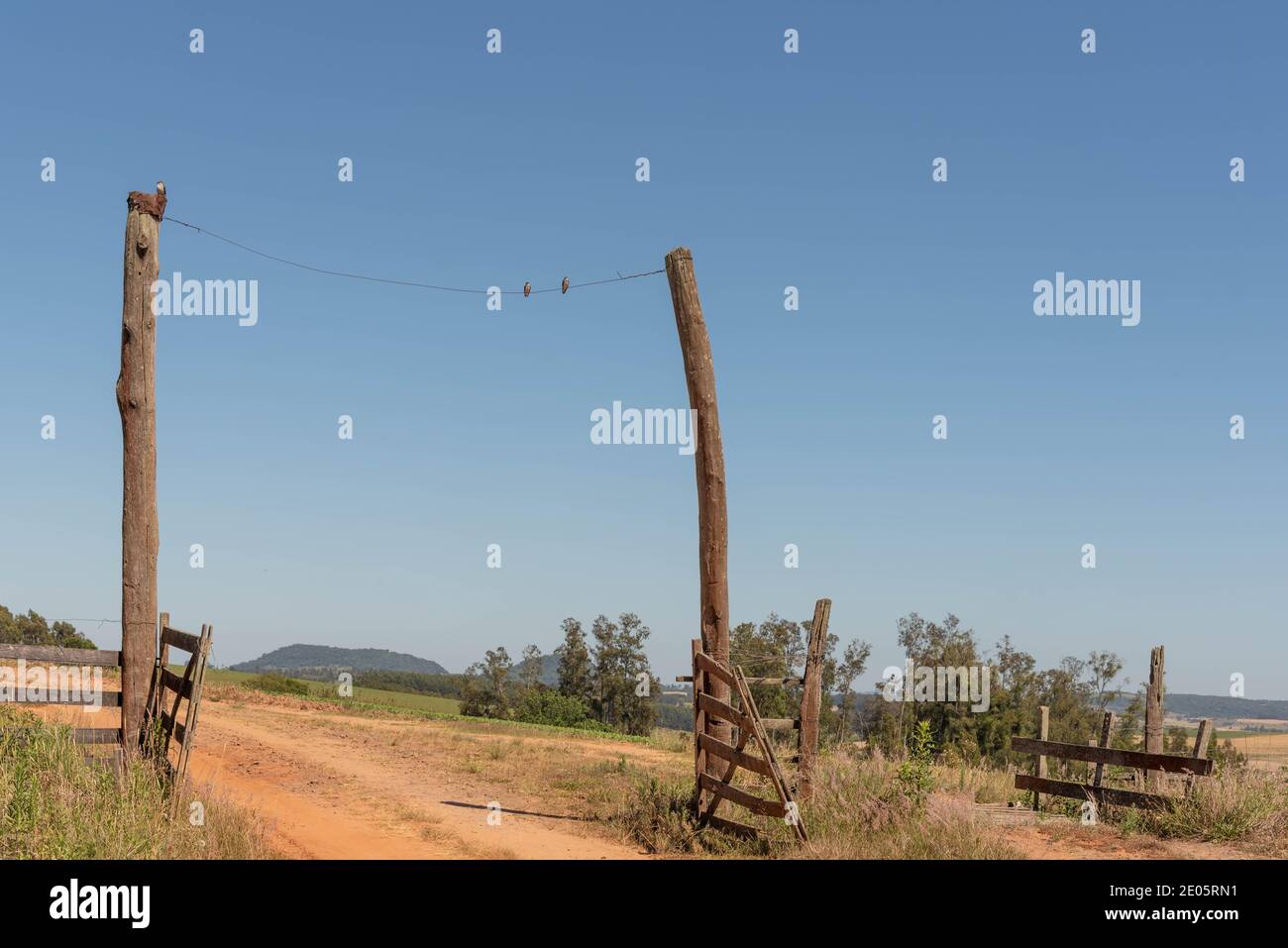 Farm entrance in the interior of Brazil. Agricultural production area ...