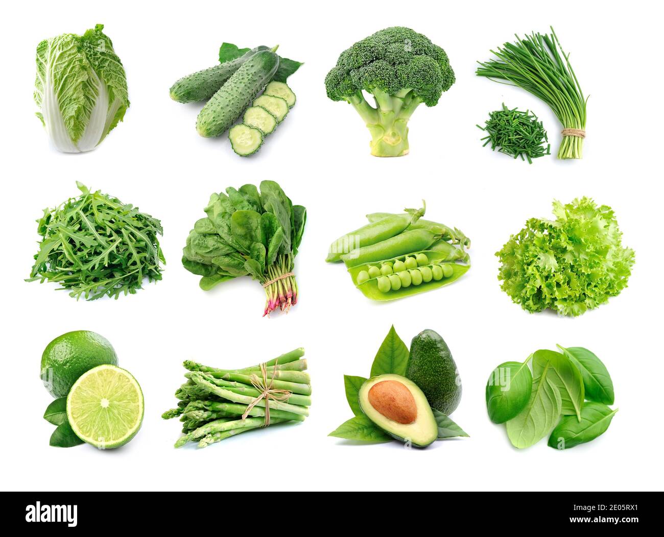 Set of fresh green vegetables isolated on white backgrounds Stock Photo ...