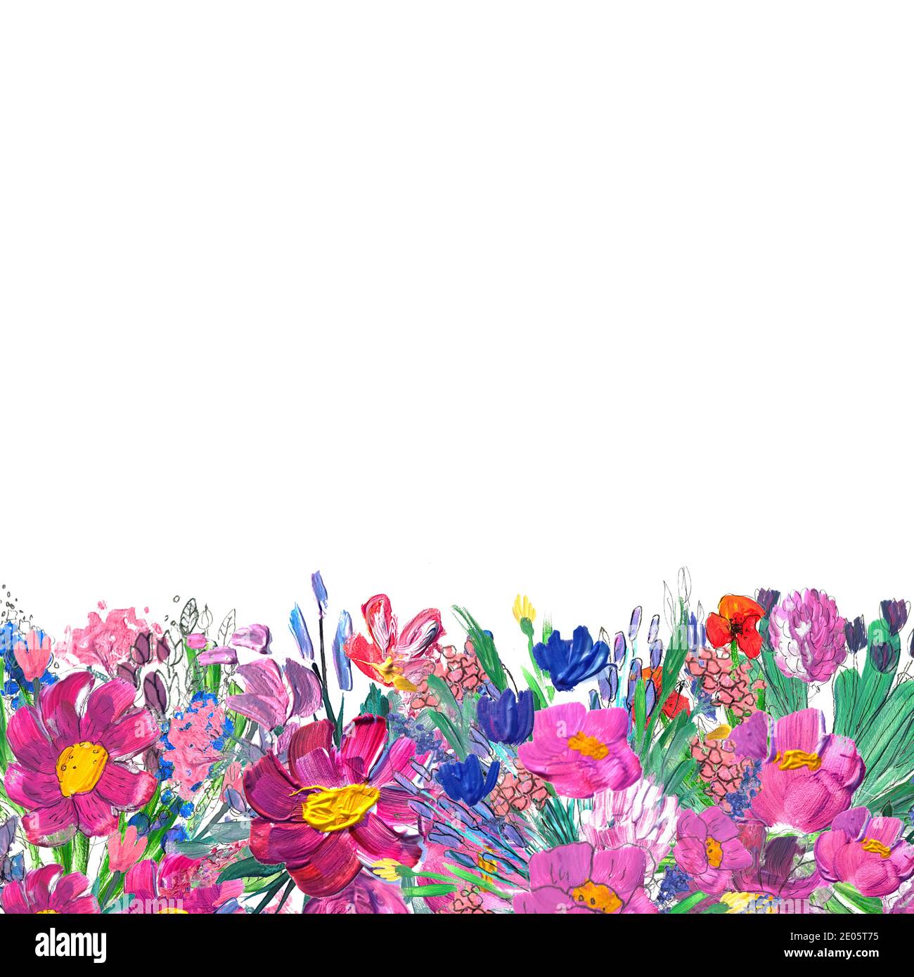 Hand-painted floral border. Wildrlowers on white background Stock Photo ...