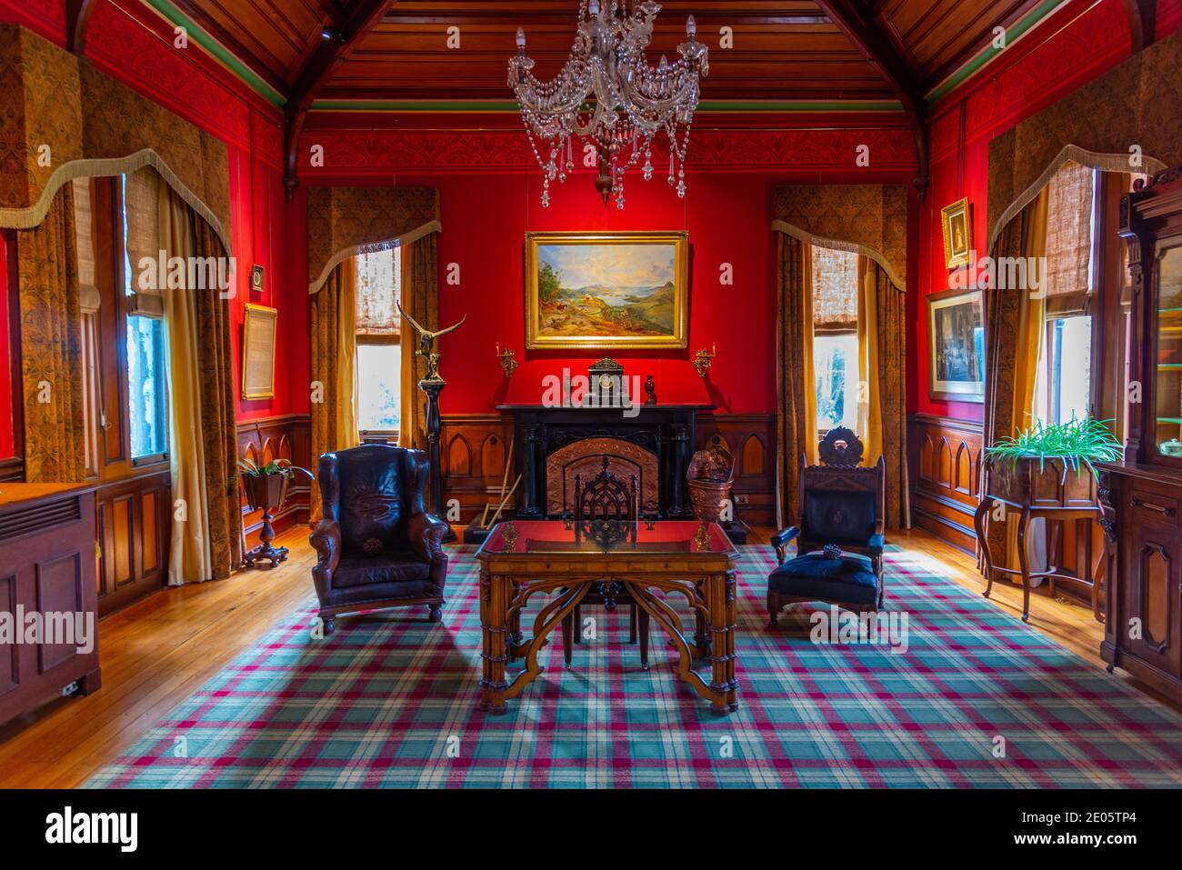 DUNEDIN, NEW ZEALAND, JANUARY 31, 2020: Interior of Larnach castle in ...