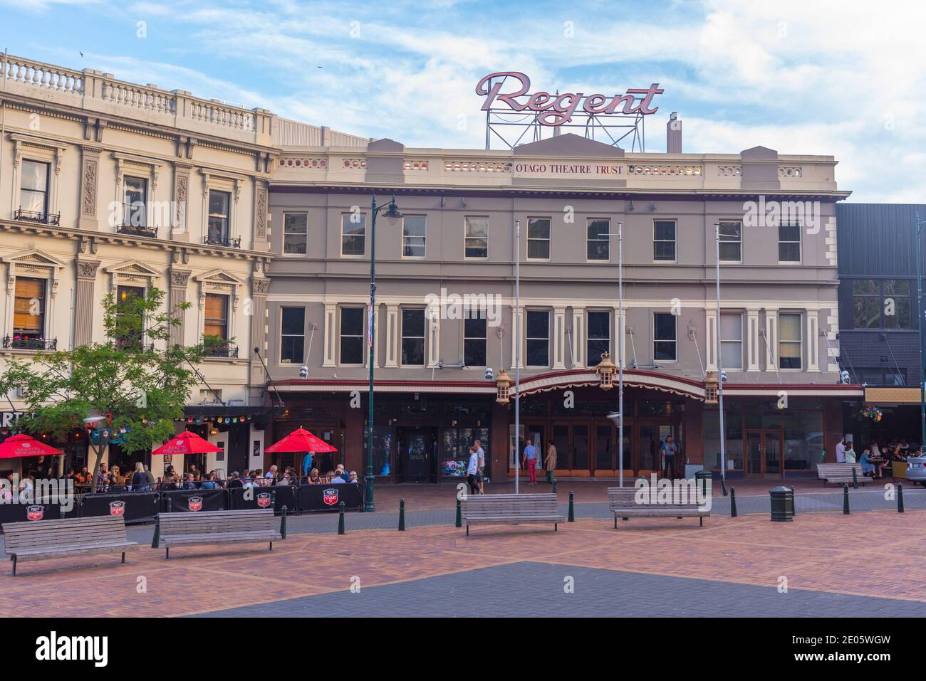 DUNEDIN, NEW ZEALAND, JANUARY 24, 2020: Sunset view of the Octagon ...