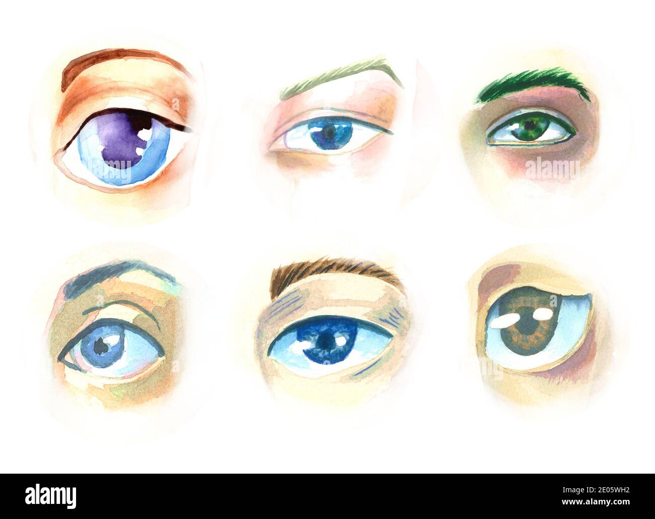 Human watercolor eyes of various colors in circles Stock Photo - Alamy