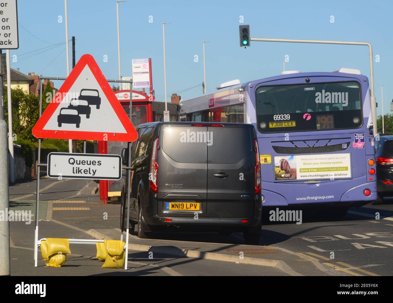 warning sign of queuing traffic likely at roadworks leeds united ...