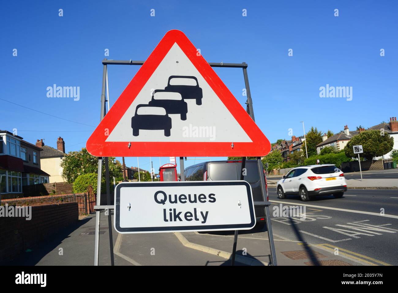 warning sign of queuing traffic likely at roadworks leeds united ...