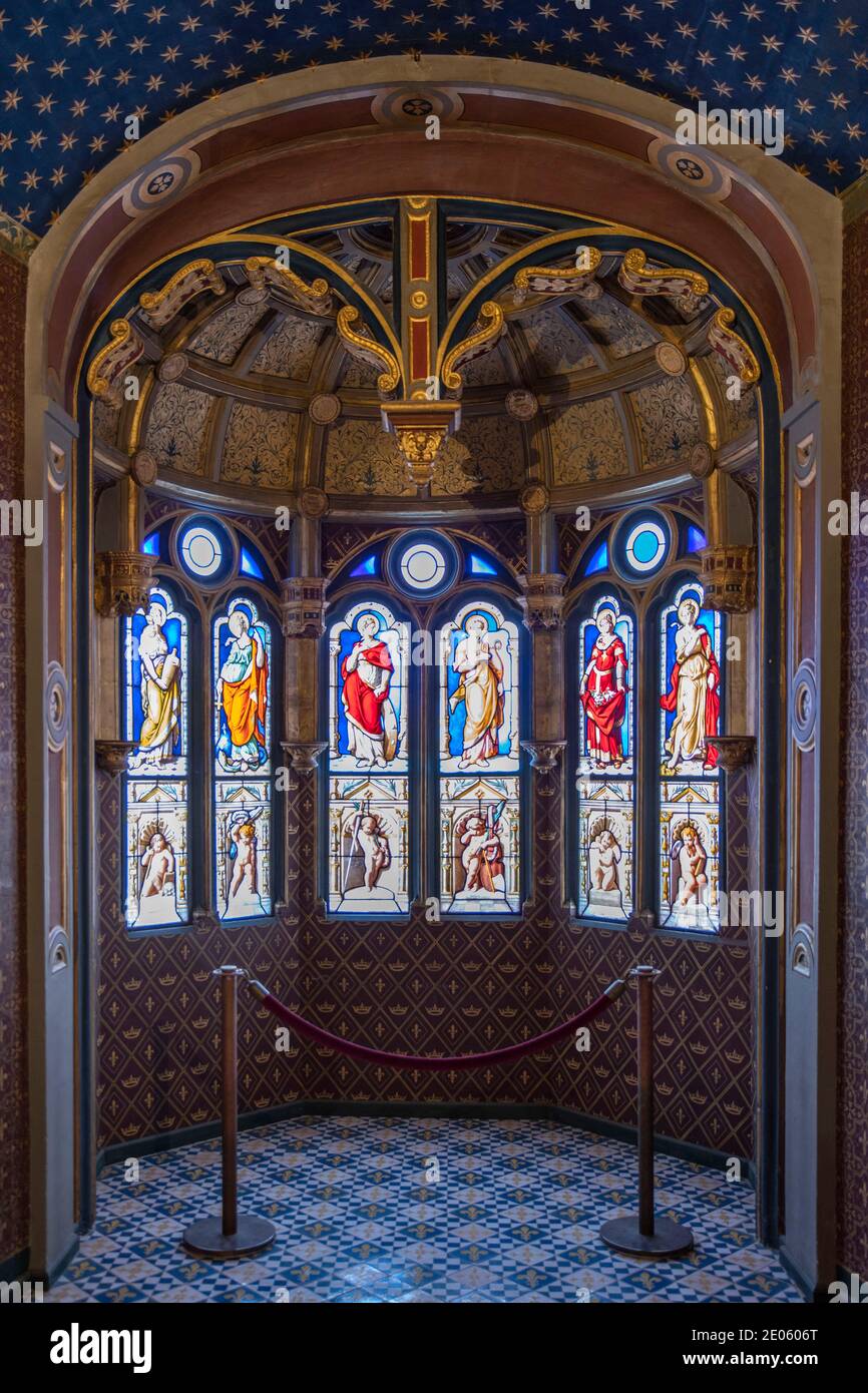 Old stained glass windows in a 17th century church in France Stock ...