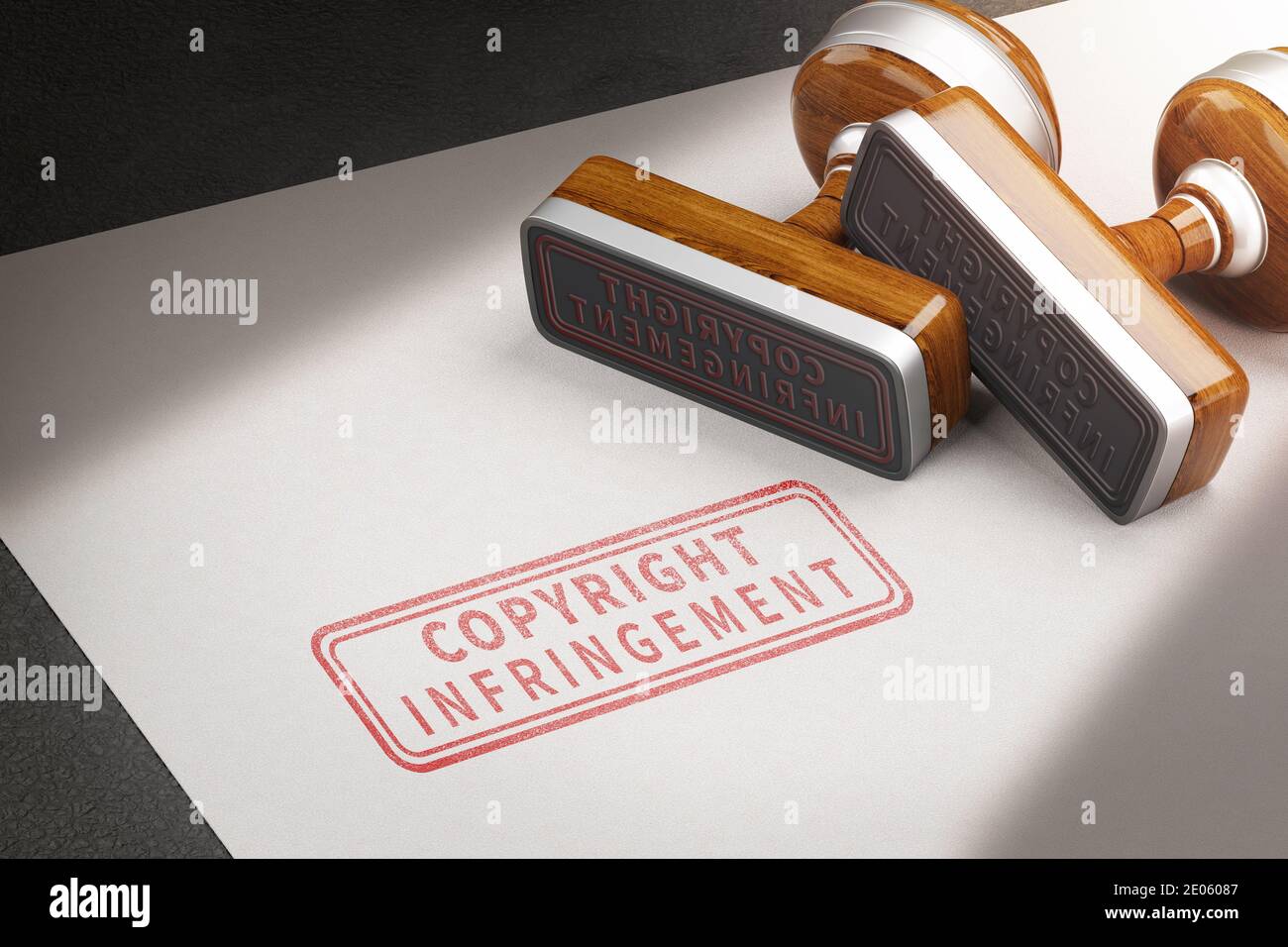 Copyright infringement letters and rubber stamps. 3d illustration Stock ...