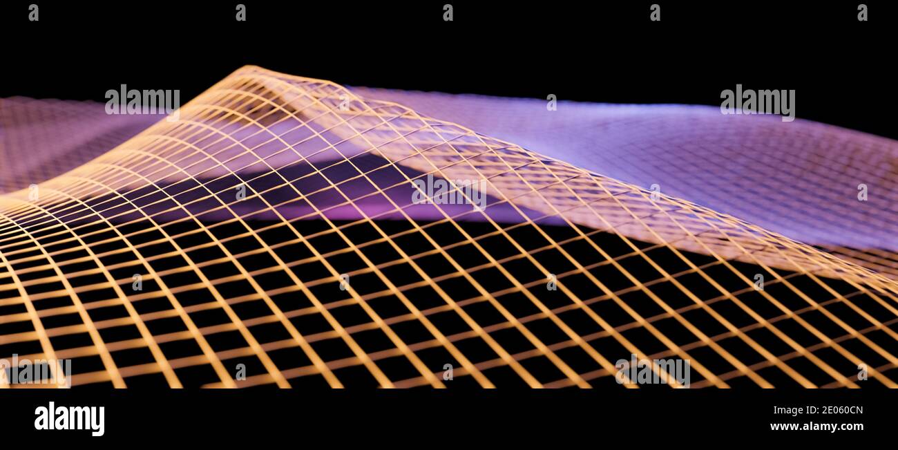 Modern Abstract Iridescent Colourful Wireframe Structure Virtual Grid Background Science Or