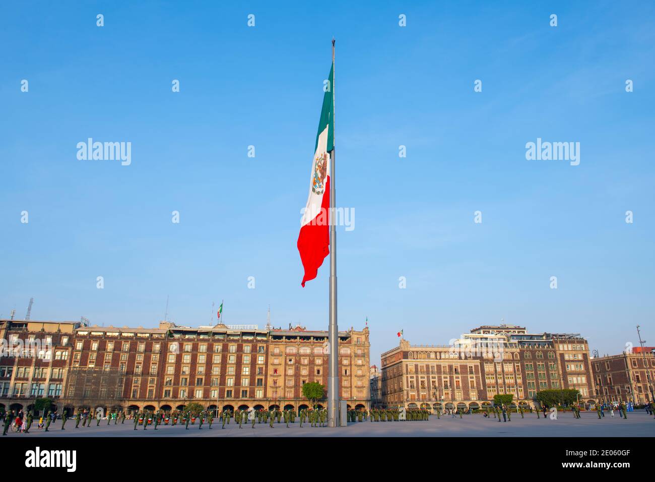 Raising Flag ceremony on Zocalo at Historic center of Mexico City CDMX ...