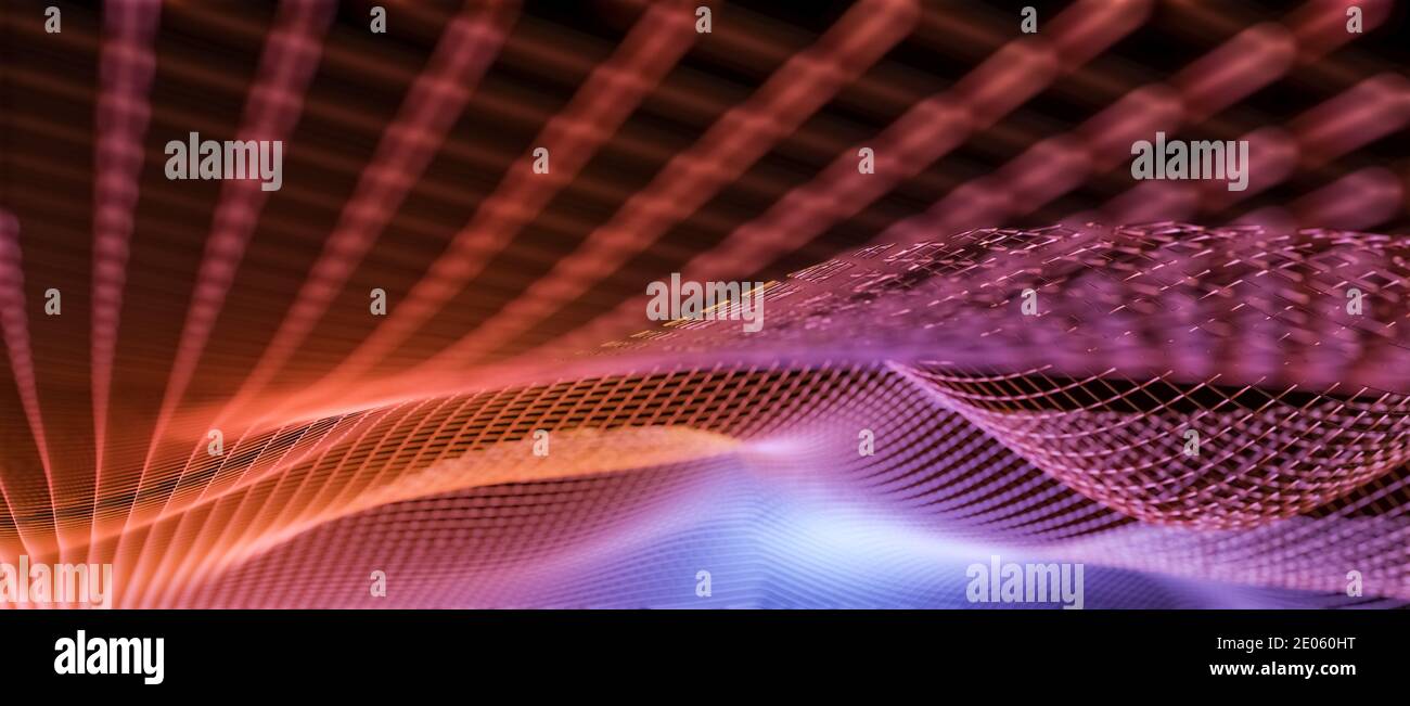 Modern Abstract Iridescent Colourful Wireframe Structure Virtual Grid Background Science Or