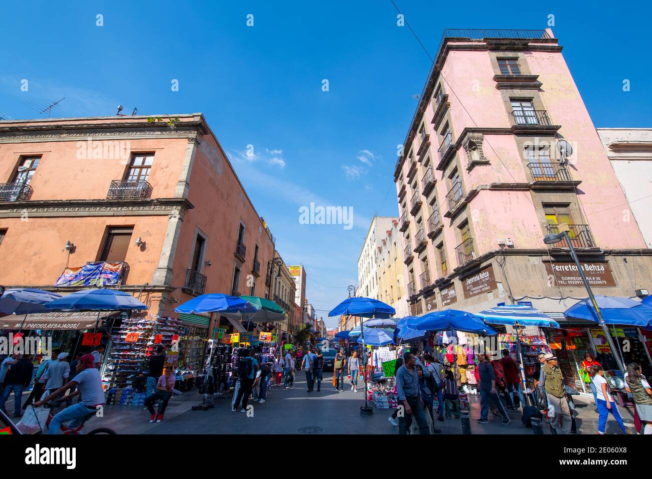 Historic buildings on Corregidora Street at La Academia Street in ...