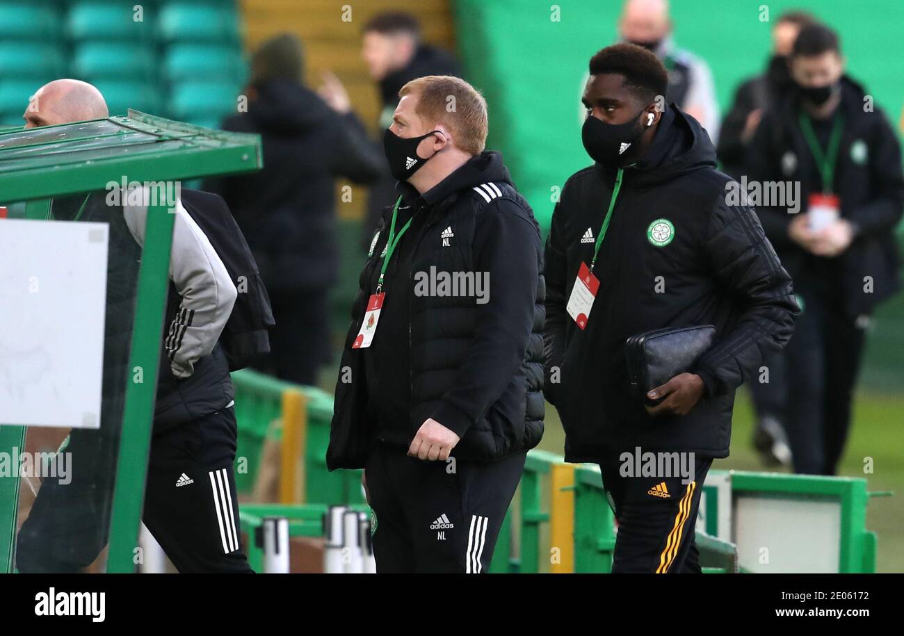 Celtic manager Neil Lennon arrives for the Scottish Premiership match ...
