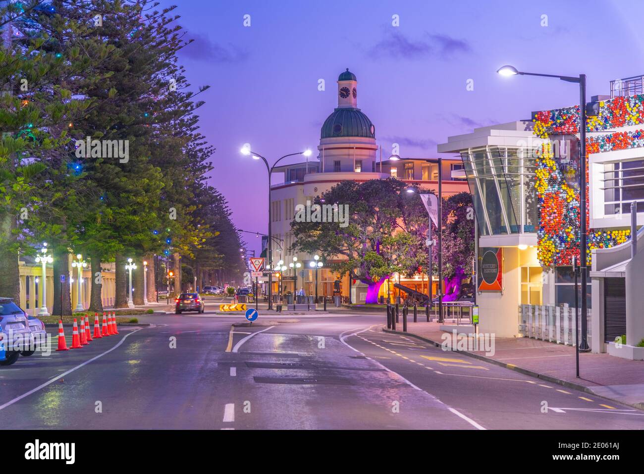 NAPIER, NEW ZEALAND, FEBRUARY 10, 2020: Night view of historical ...