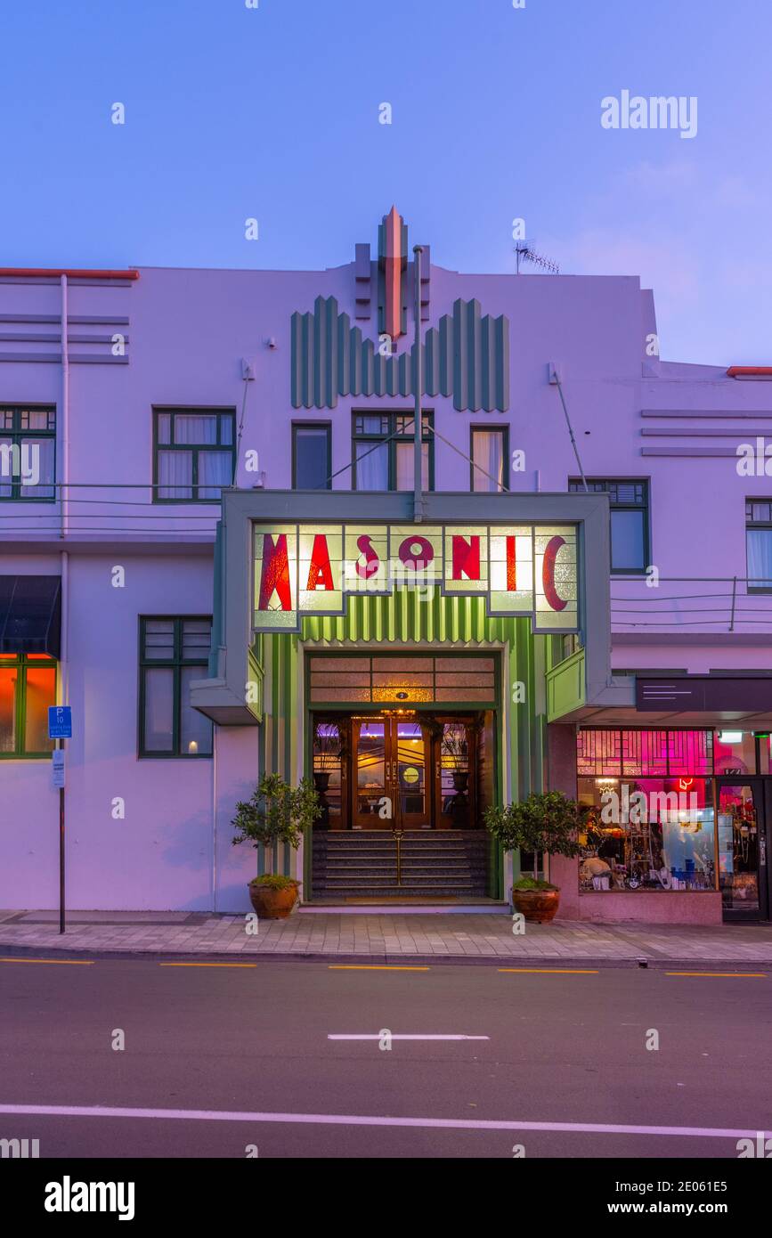 NAPIER, NEW ZEALAND, FEBRUARY 10, 2020: Night view of historical ...