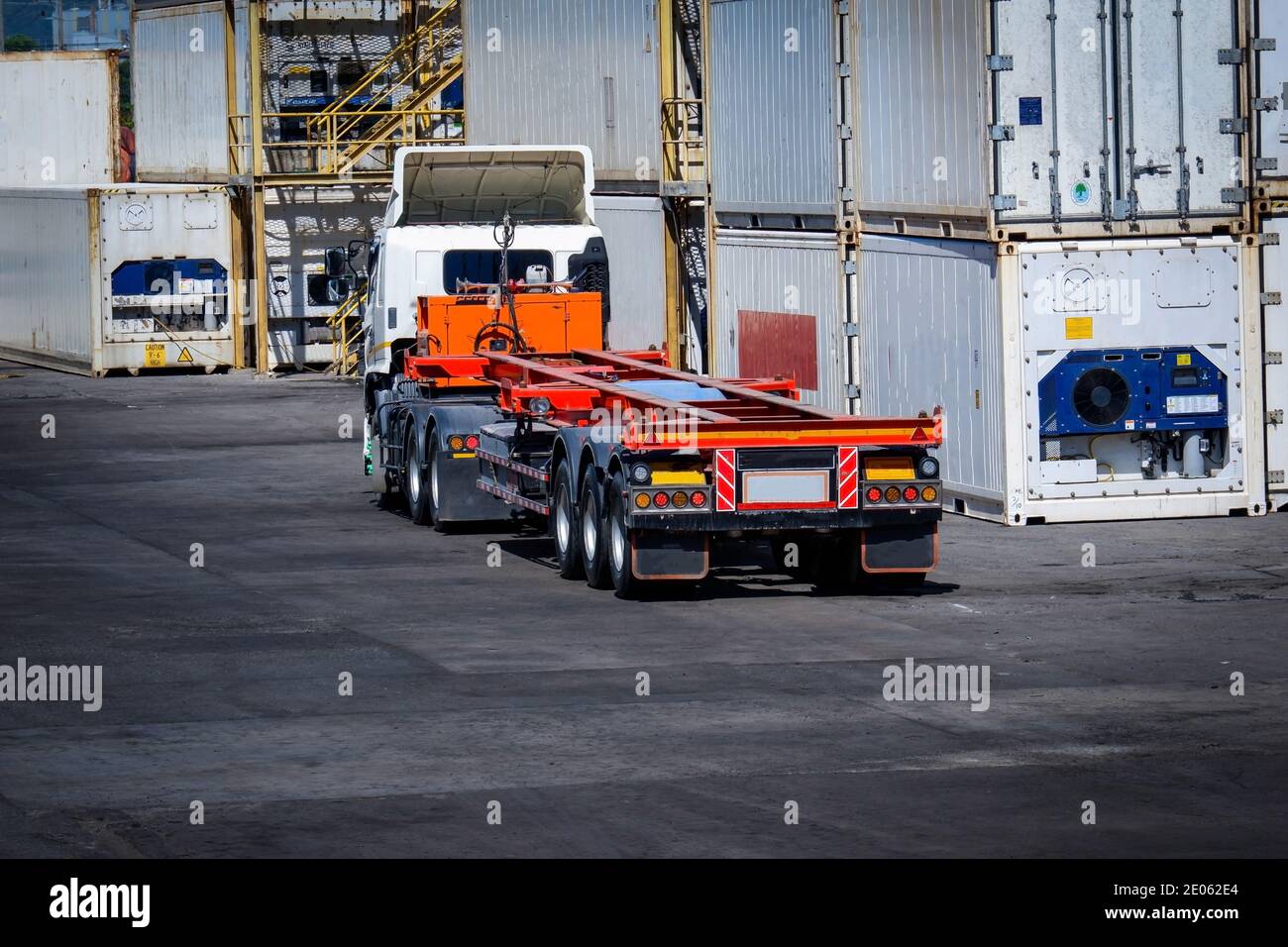 Transport view with import and export trucks Stock Photo - Alamy