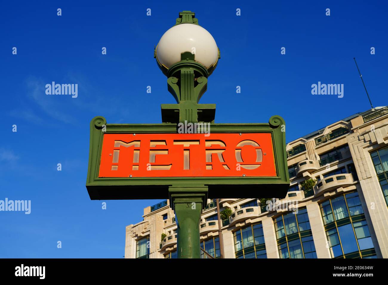 PARIS, FRANCE -18 DEC 2020- M sign at the entrance to a Paris ...