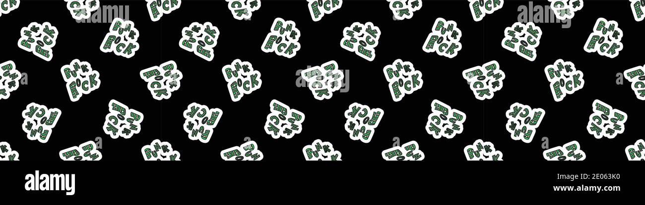 Punk rock on text vector seamless border. Simple alternative banner ...
