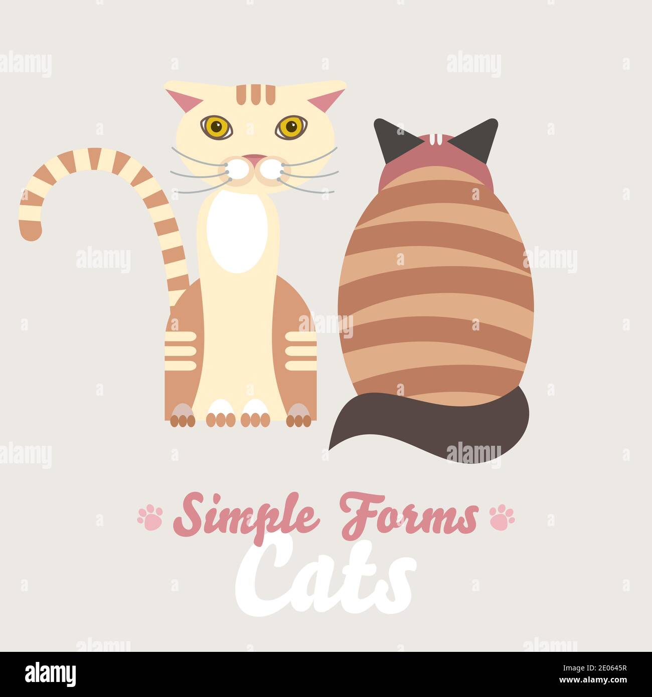 Flat tabby cats sitting back and front view isolated vector. Cartoon ...