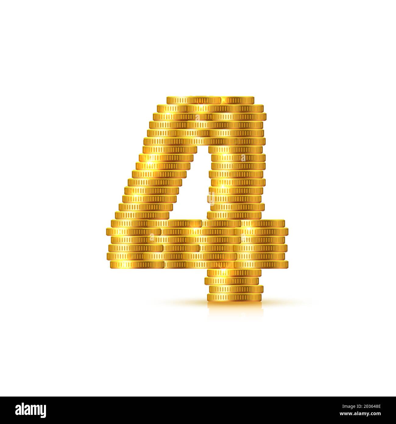 Vector font style made of golden coins. Coin numbers. Number 4. Four ...