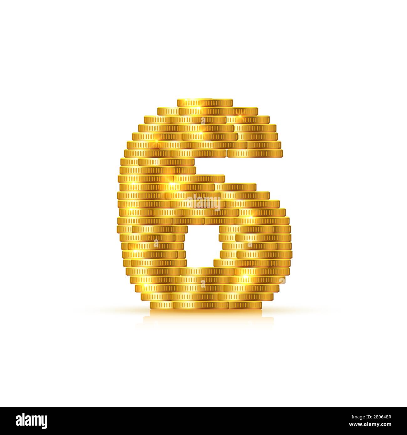 Vector font style made of golden coins. Coin numbers. Number 6. Six ...
