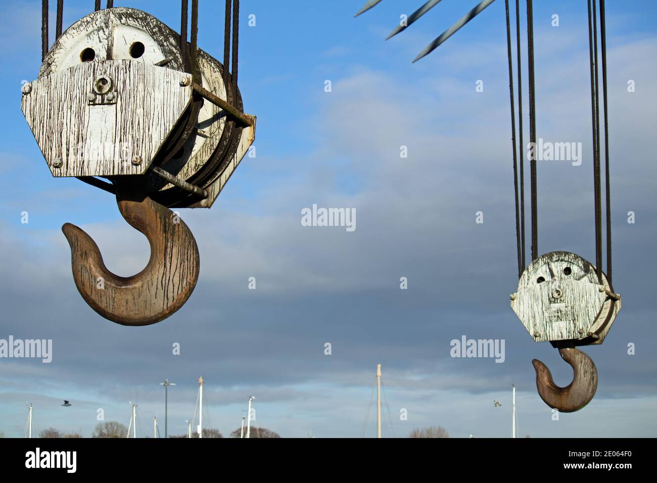 Big Blue Crane Hooks Stock Photo - Alamy